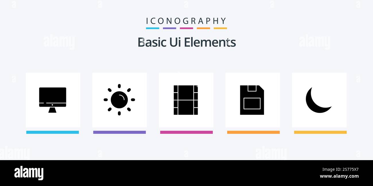 Basic Ui Elements Glyph 5 Icon Pack Including sleep . moon. video. data ...