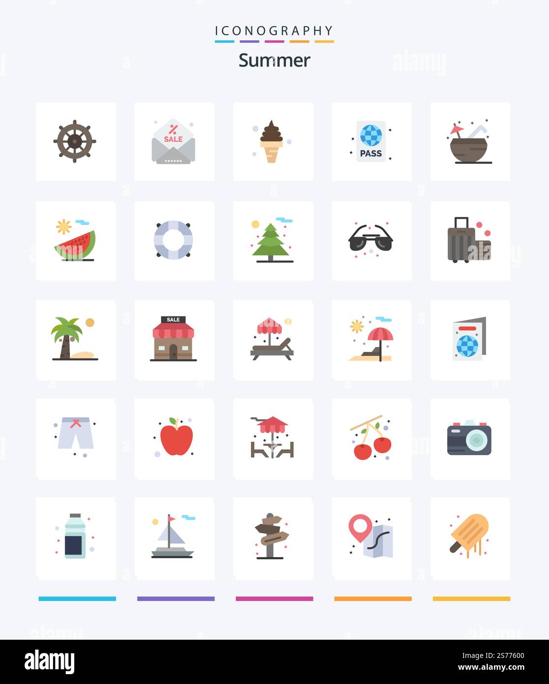 Creative Summer 25 Flat icon pack Such As beach. pool. cream. diving ...