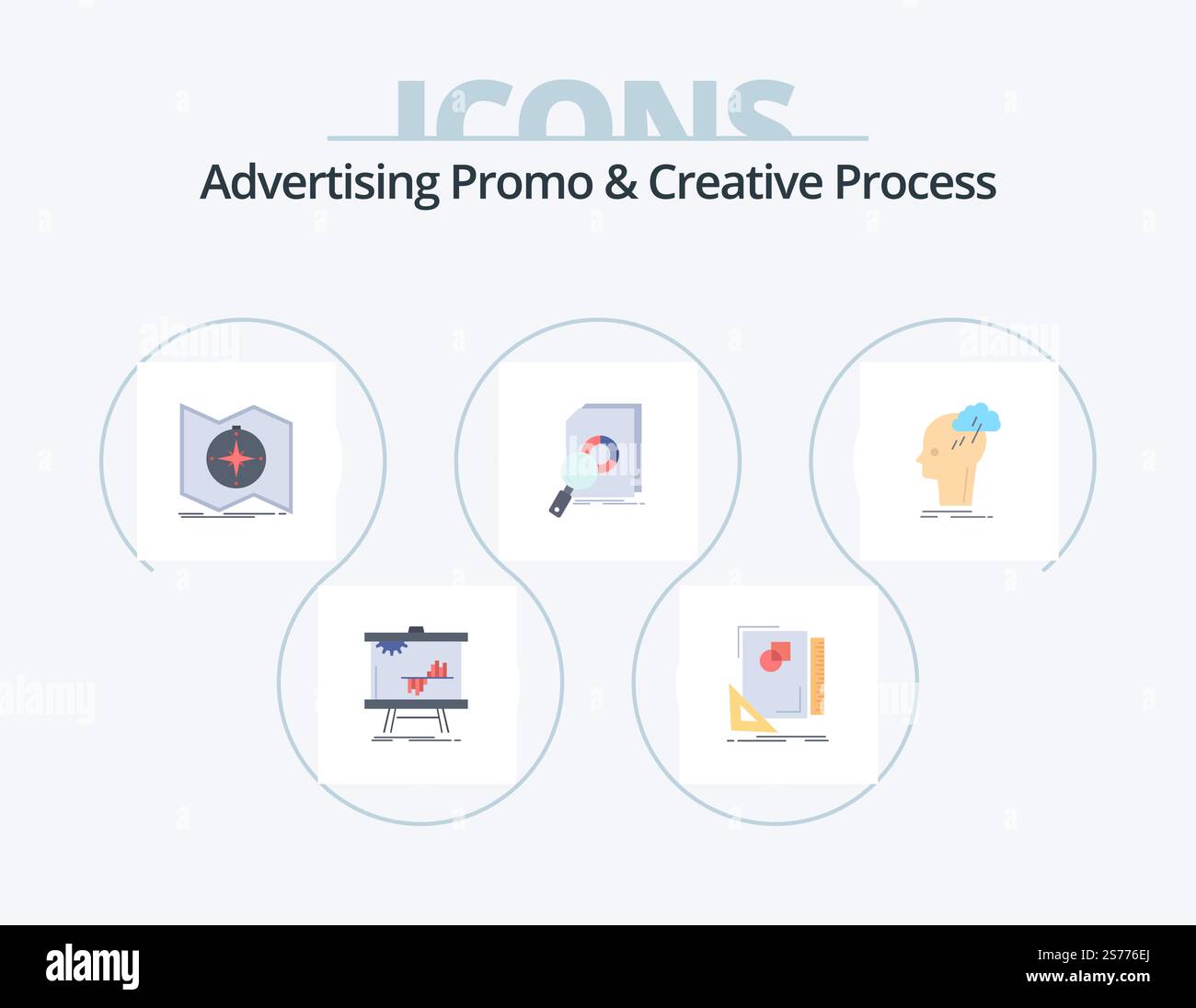 Advertising Promo And Creative Process Flat Icon Pack 5 Icon Design ...