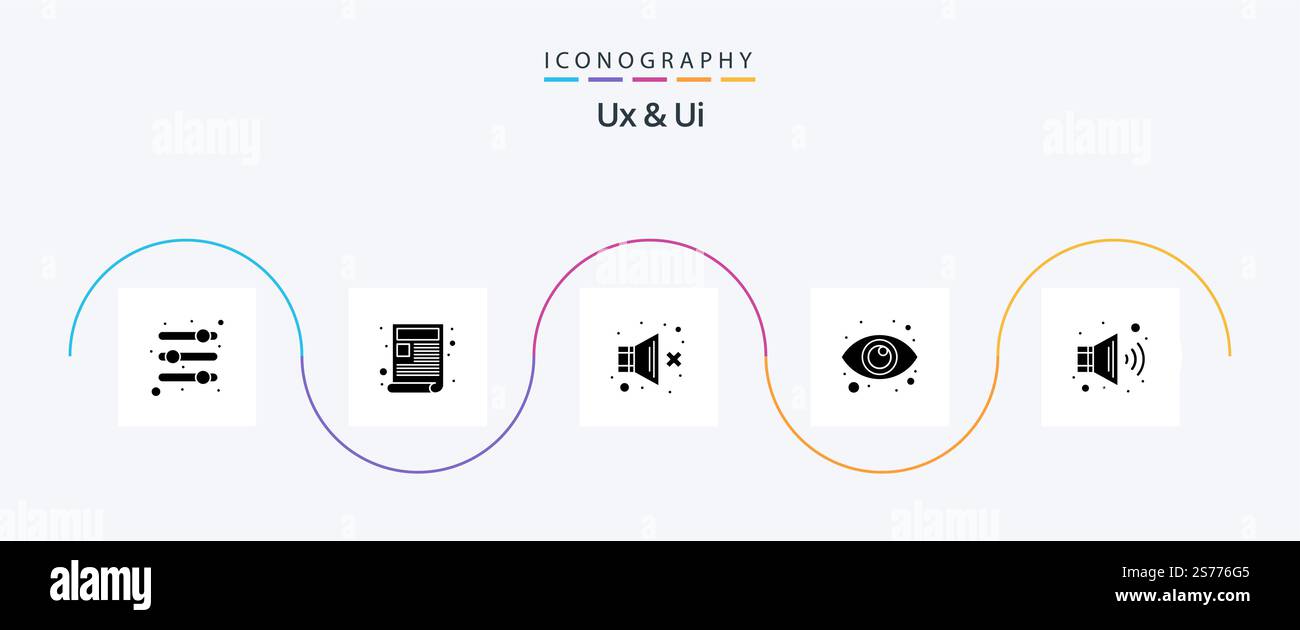 Ux And Ui Glyph 5 Icon Pack Including speaker. eye view. mute. vision ...