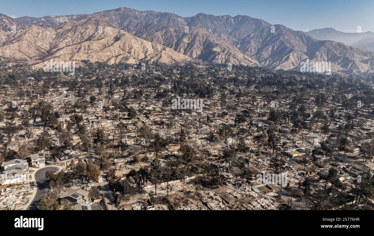 Altadena, United States. 18th Jan, 2025. Drone view of the community of ...