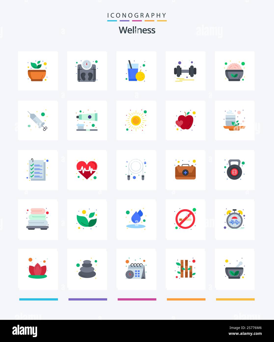 Creative Wellness 25 Flat icon pack Such As food. weight. weight. gym ...
