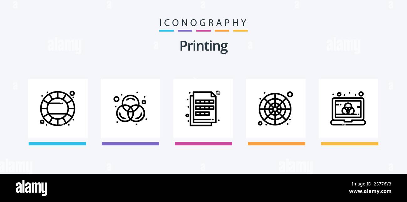 Printing Line 5 Icon Pack Including computer sheet. color wheel. green ...