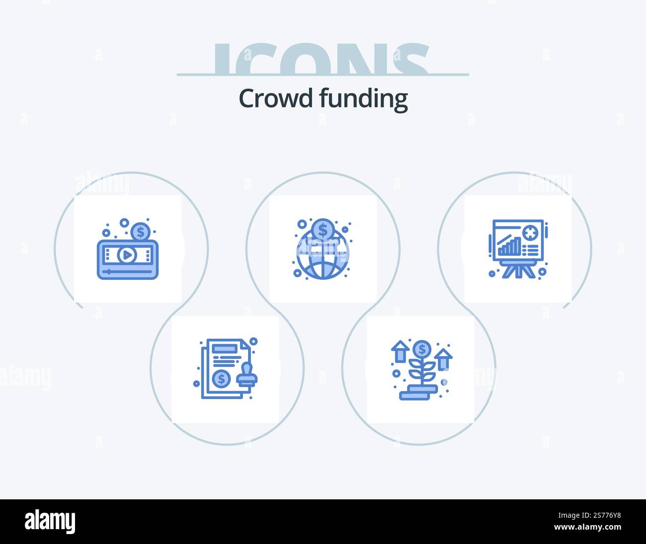 Crowdfunding Blue Icon Pack 5 Icon Design. graph. market. money. global ...