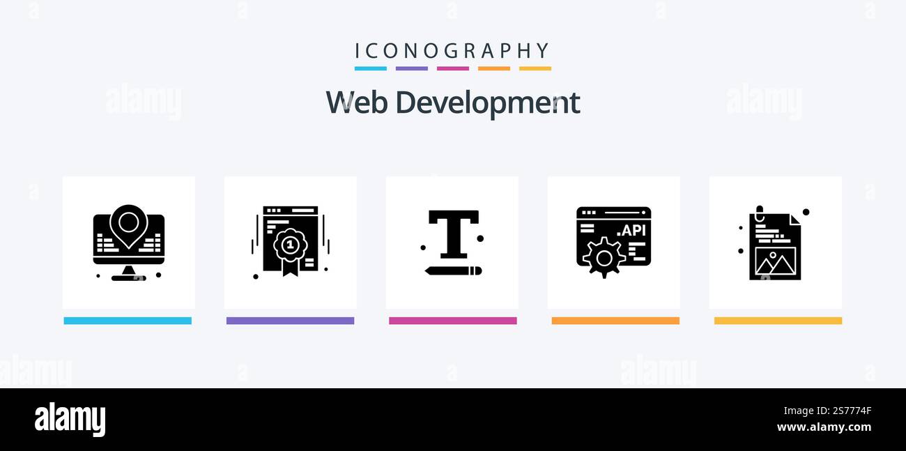 Web Development Glyph 5 Icon Pack Including web design. application programme interface. font ...