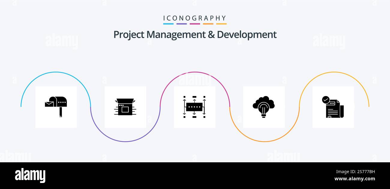 Project Management And Development Glyph 5 Icon Pack Including focus. light. release. idea ...