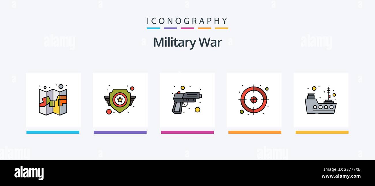 Military War Line Filled 5 Icon Pack Including force. bottle. arm ...