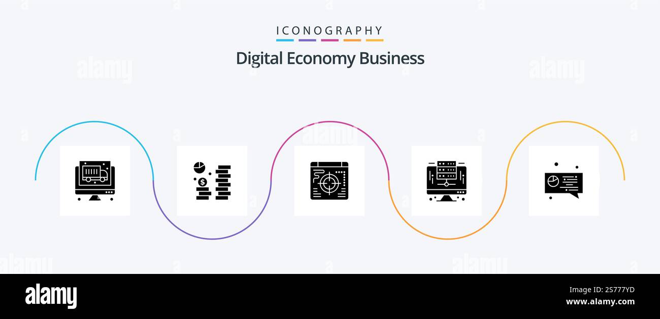 Digital Economy Business Glyph 5 Icon Pack Including pie. chat. web ...