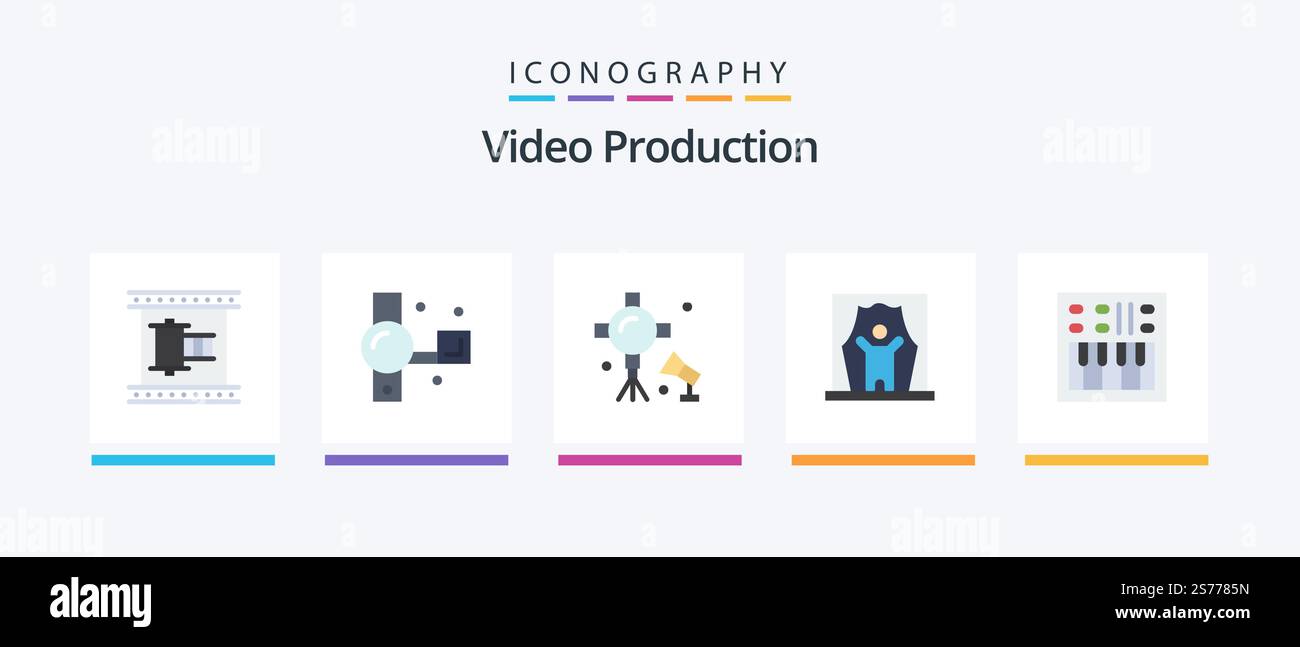 Video Production Flat 5 Icon Pack Including celebrity. actor. recording. studio lights ...