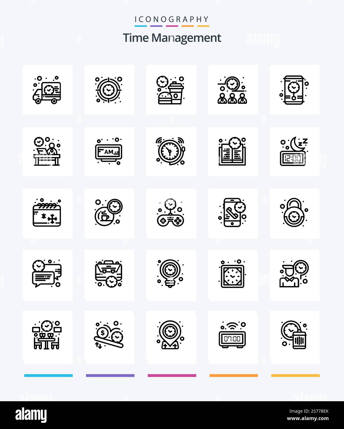 Creative Time Management 25 OutLine icon pack Such As workers. meeting ...