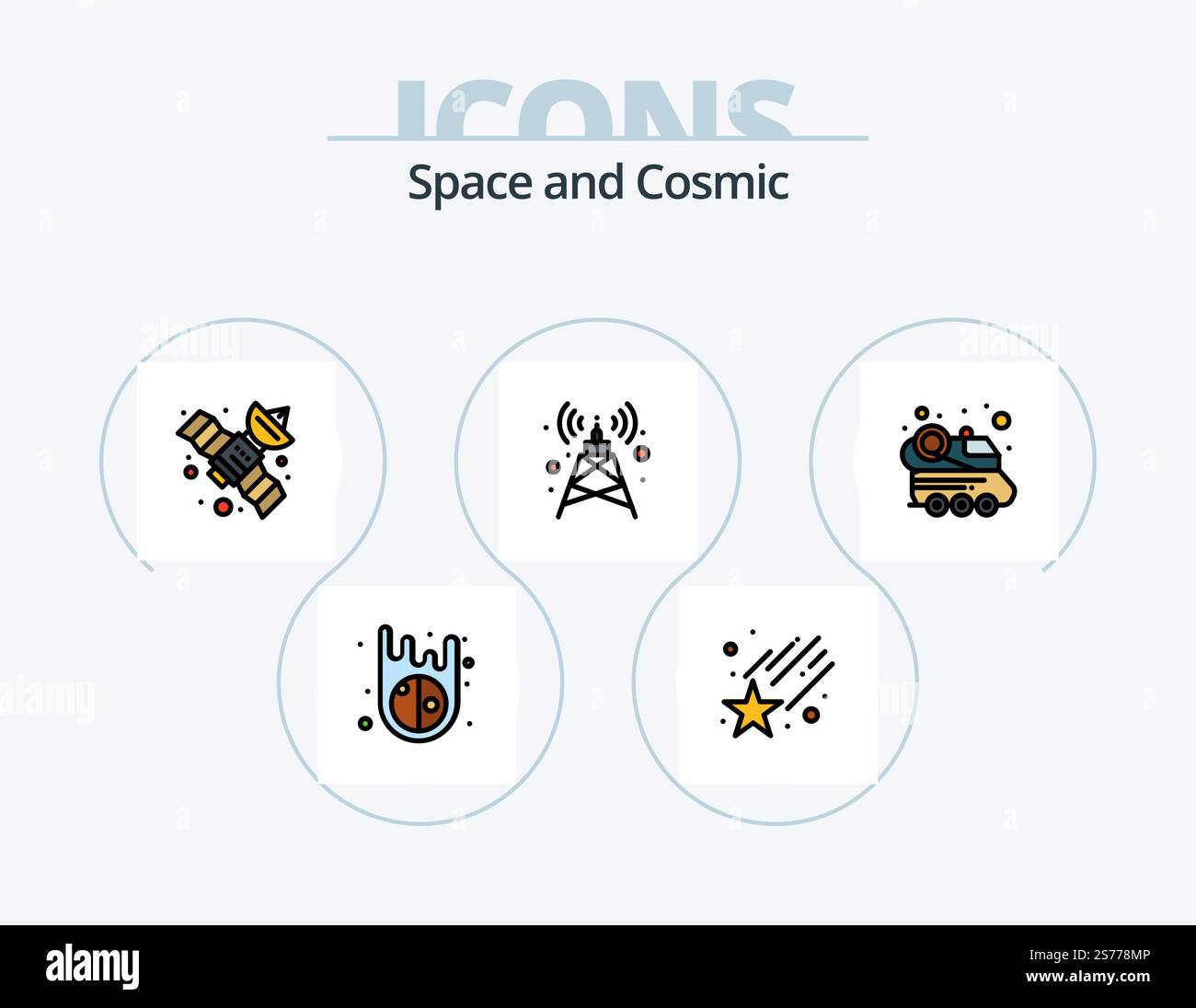 Space Line Filled Icon Pack 5 Icon Design. car. observation. space. balloon. adventure Stock ...
