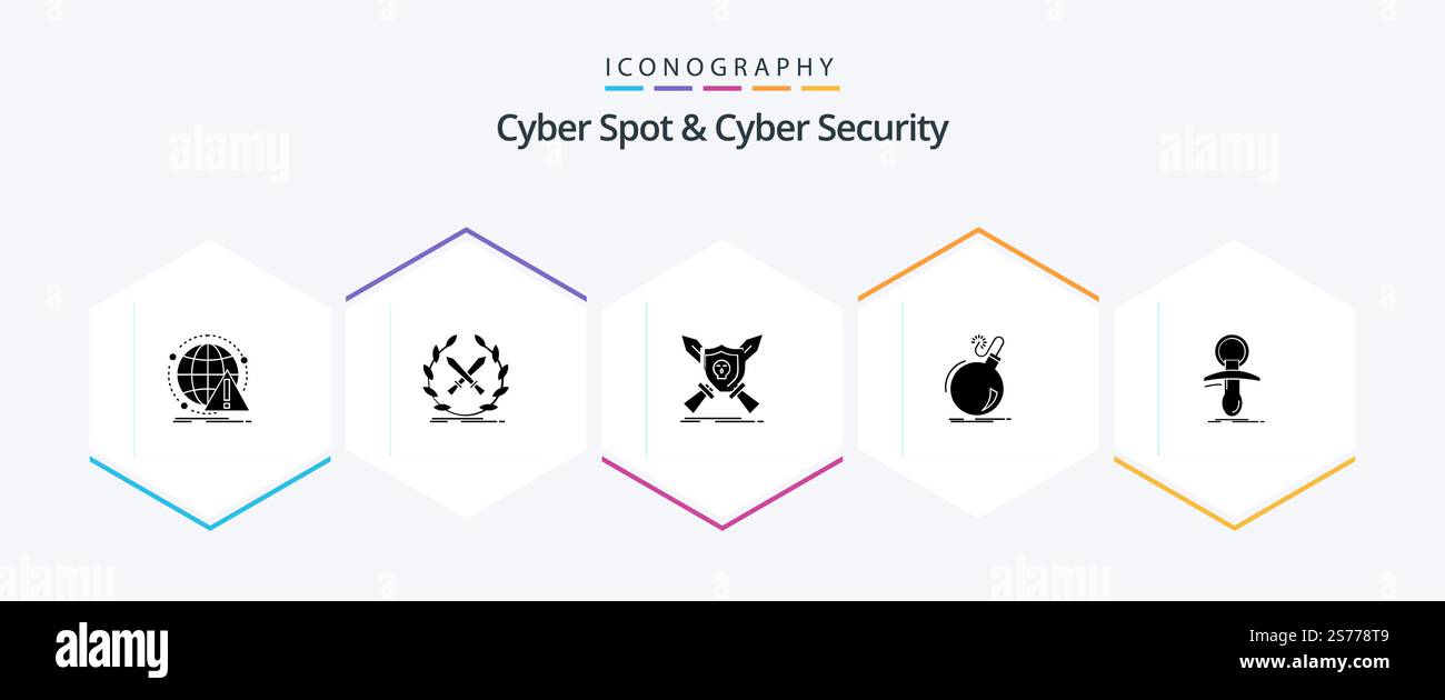 Cyber Spot And Cyber Security 25 Glyph icon pack including danger. bomb ...