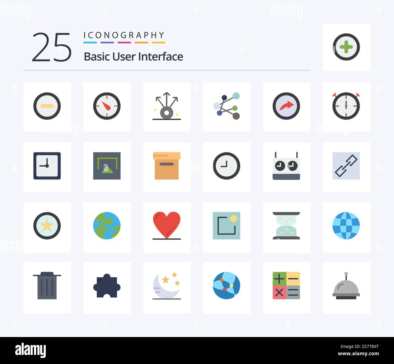 Basic 25 Flat Color icon pack including air. date. share. clock ...