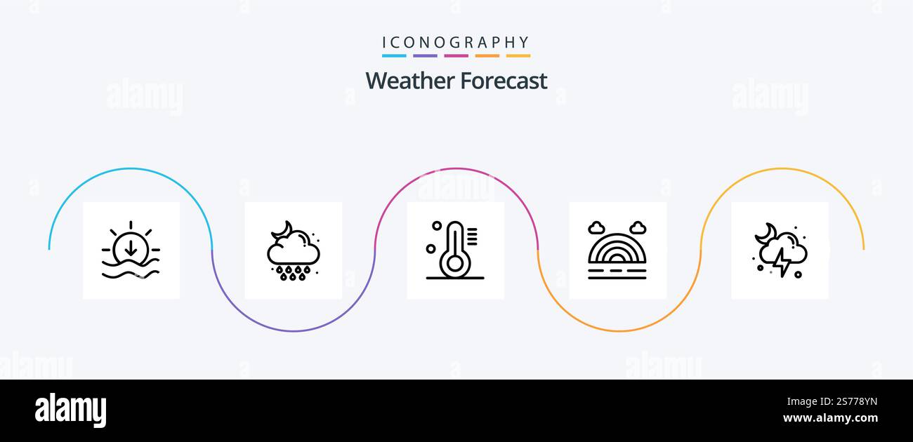 Weather Line 5 Icon Pack Including storm. lightning. temperature. cloud ...