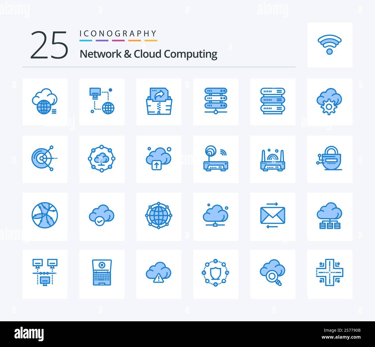 Network And Cloud Computing 25 Blue Color icon pack including gear. storage. monitor. network ...