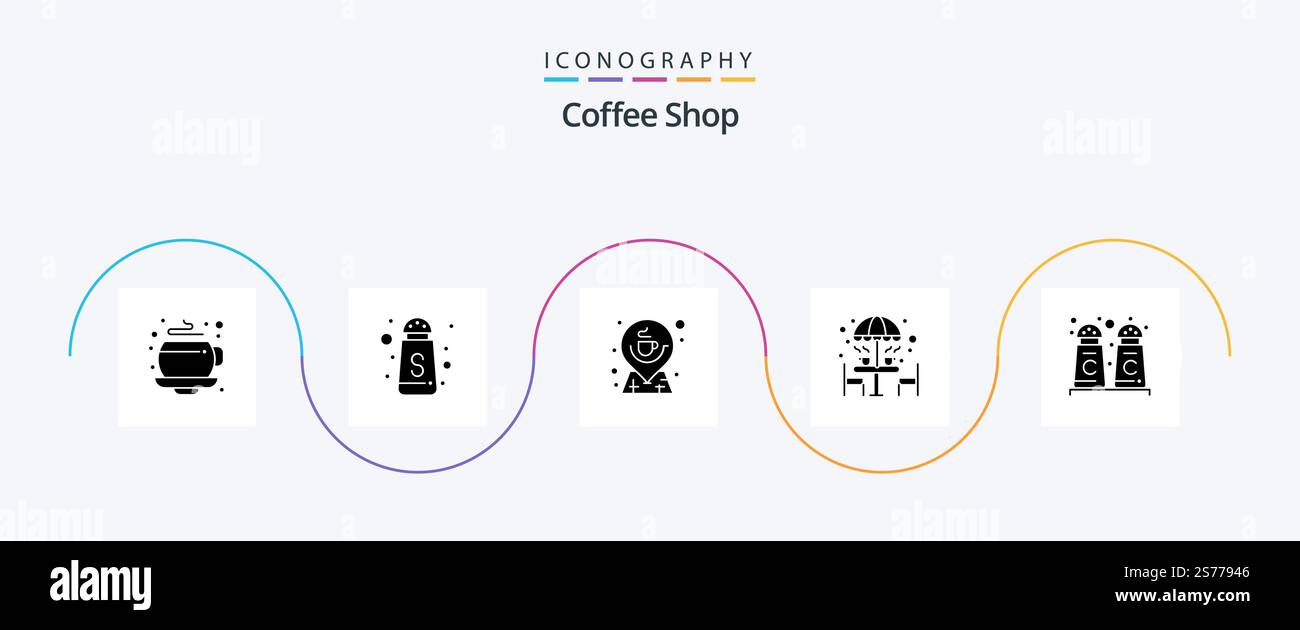 Coffee Shop Glyph 5 Icon Pack Including cinnamon coffee. umbrella ...