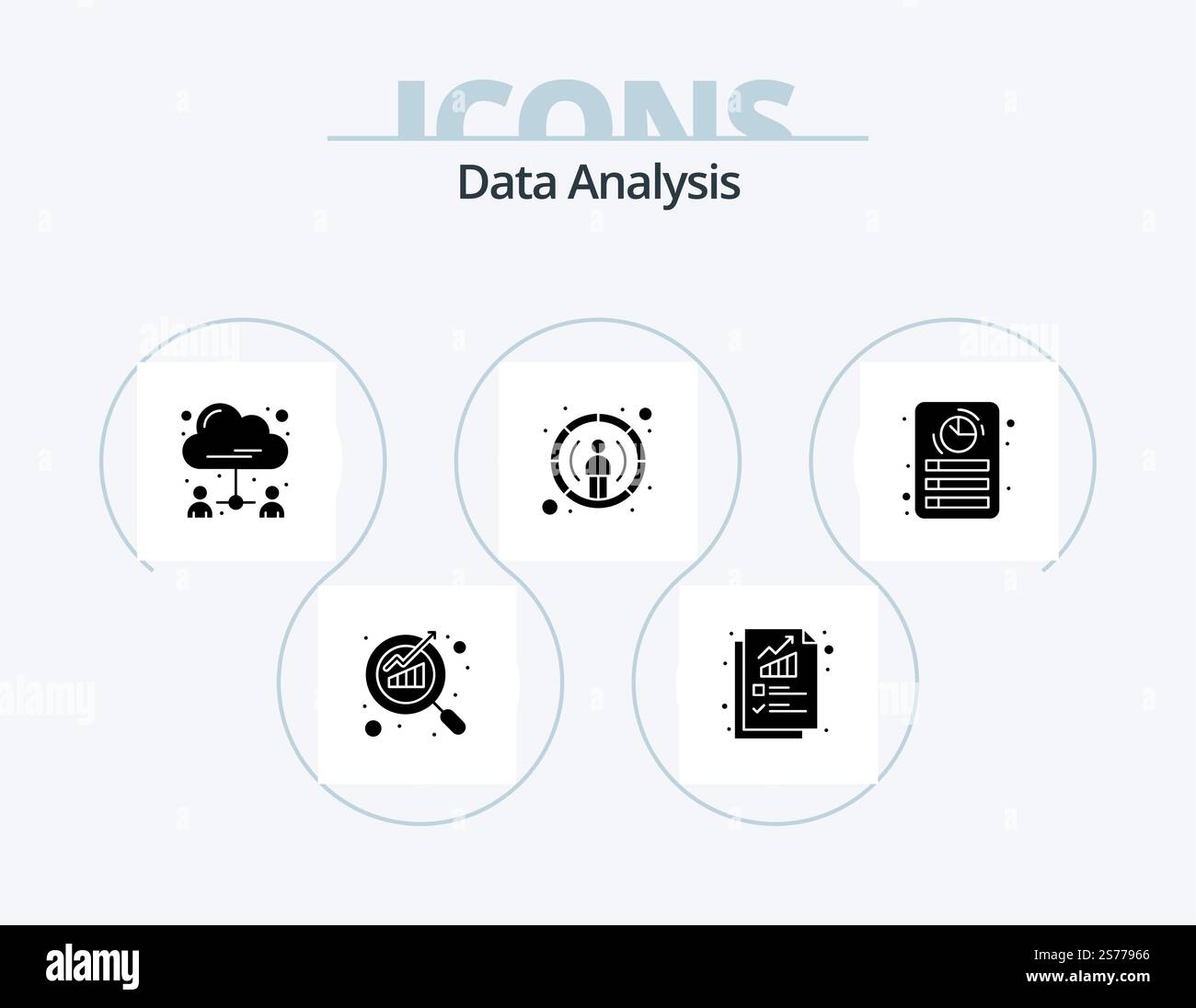Data Analysis Glyph Icon Pack 5 Icon Design. document. focus. analytics. report. user Stock ...
