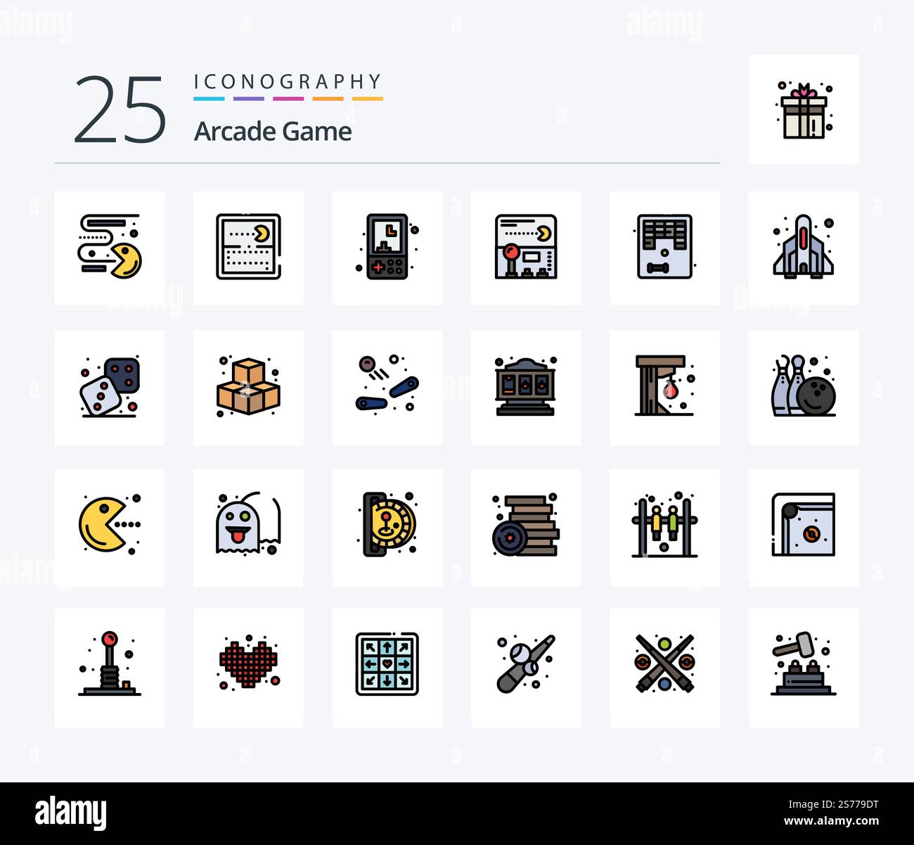Arcade 25 Line Filled icon pack including rocket. game. play. fun. game ...