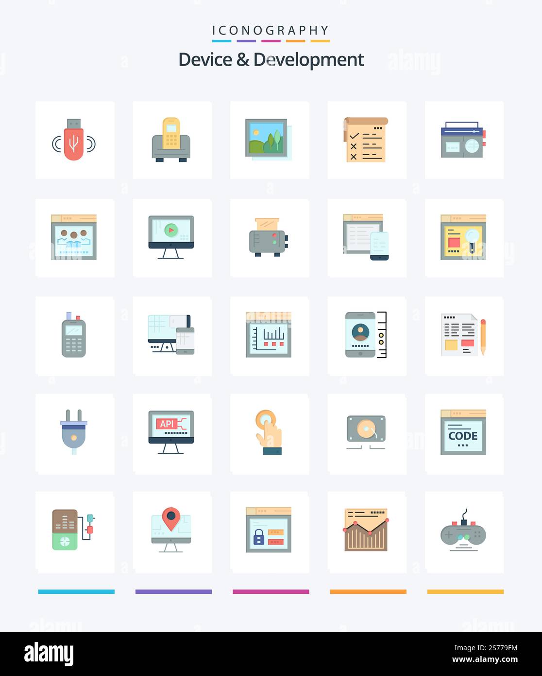 Creative Device And Development 25 Flat icon pack Such As radio. qa. frame. report. checklist ...
