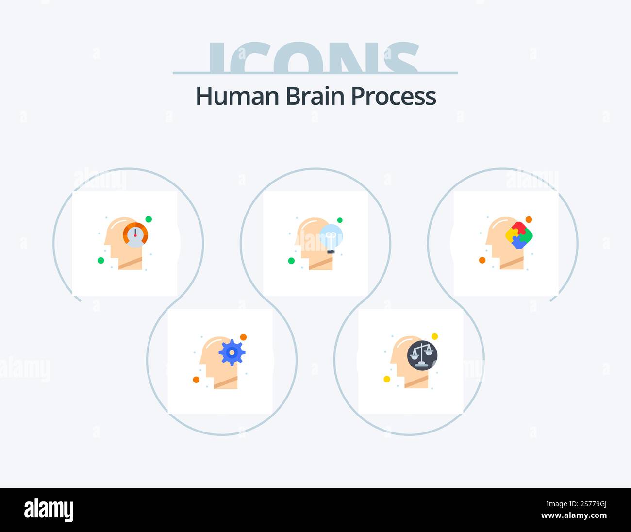 Human Brain Process Flat Icon Pack 5 Icon Design. human. communication ...