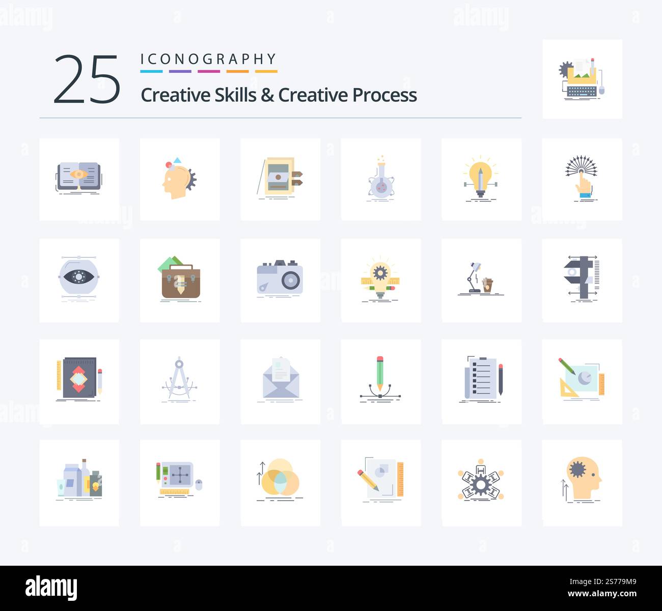 Creative Skills And Creative Process 25 Flat Color icon pack including ...