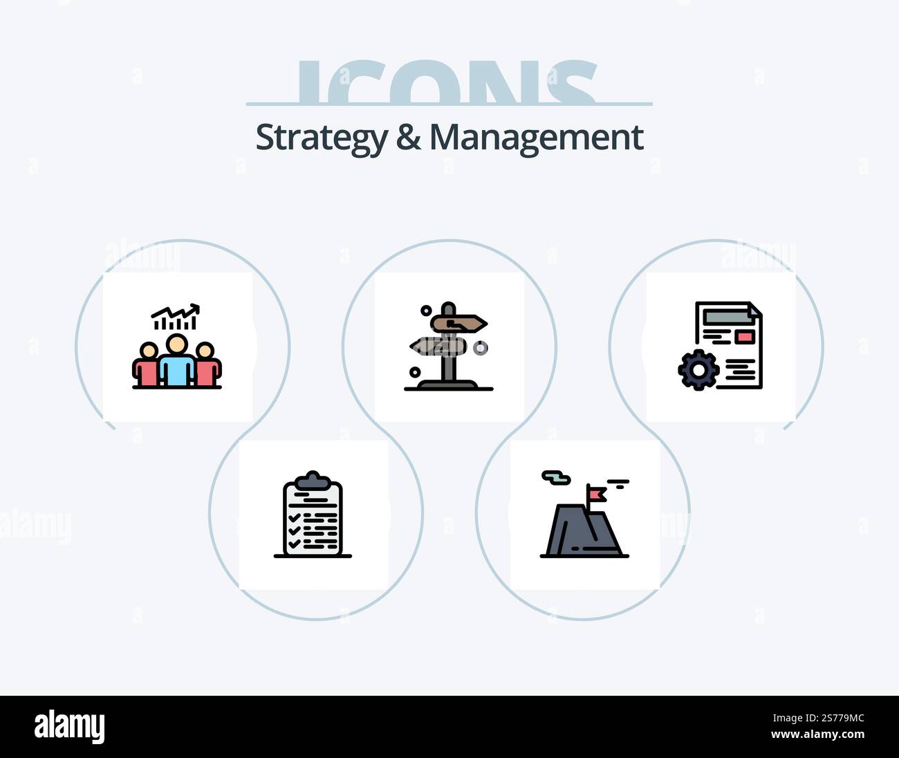Strategy And Management Line Filled Icon Pack 5 Icon Design. date. appointment. stamp. paper ...