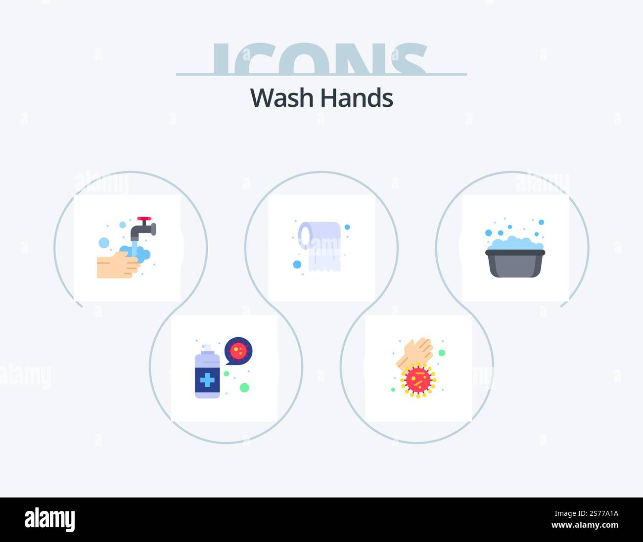 Wash Hands Flat Icon Pack 5 Icon Design. basin. tissue. hands. roll ...