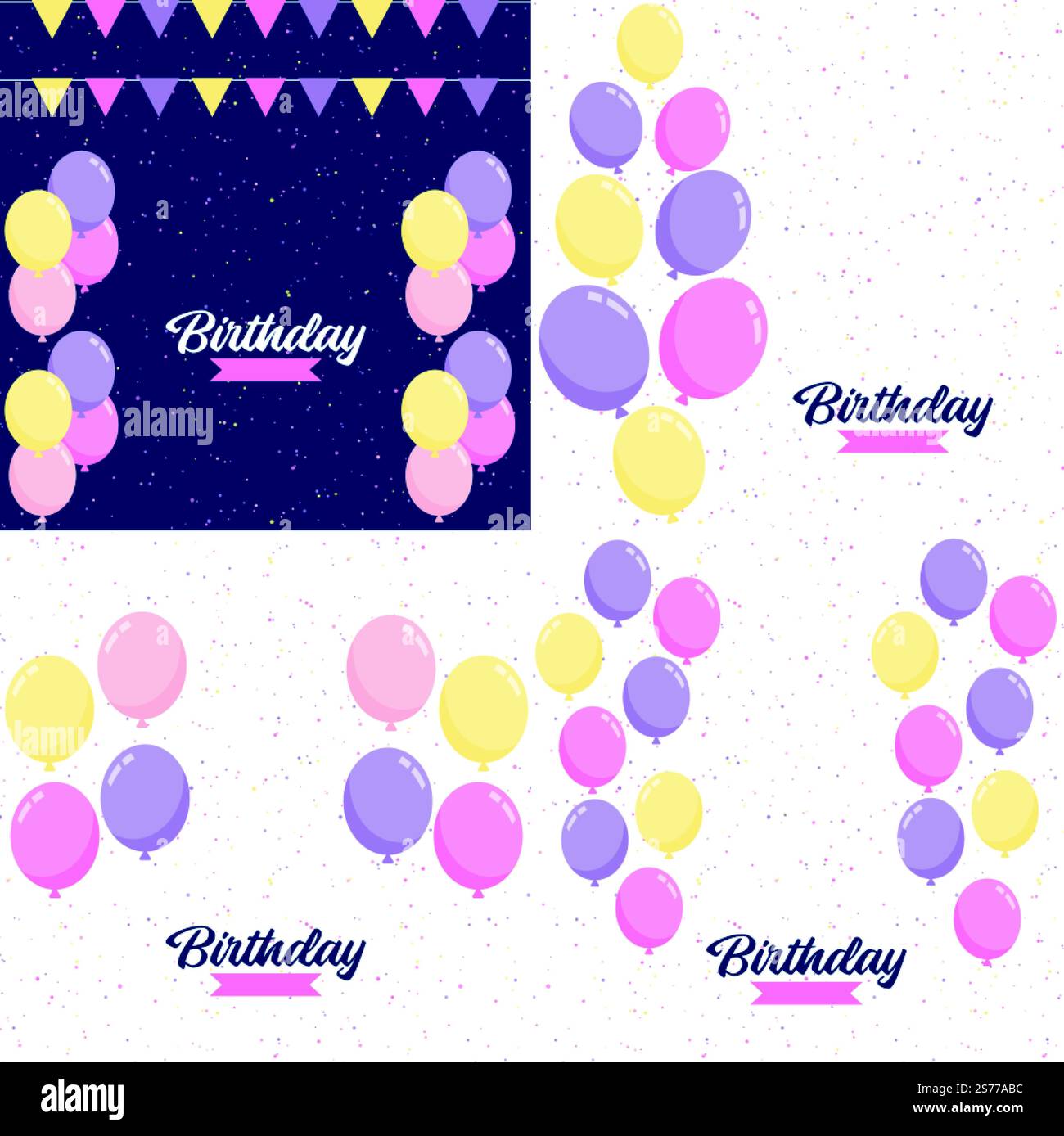 Happy Birthday design with a pastel color scheme and a hand-drawn cake ...