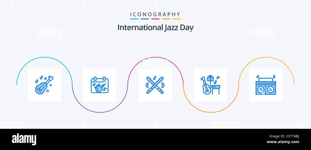 International Jazz Day Blue 5 Icon Pack Including radio. music. drum ...