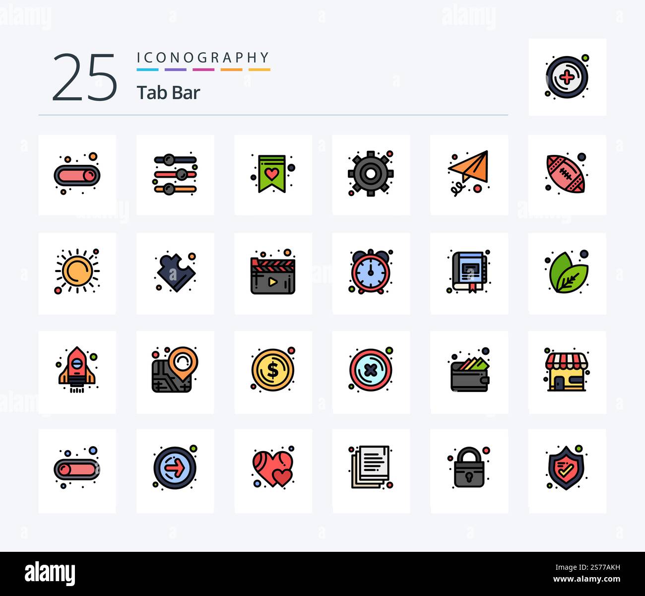 Tab Bar 25 Line Filled icon pack including ball. send. shopping list ...