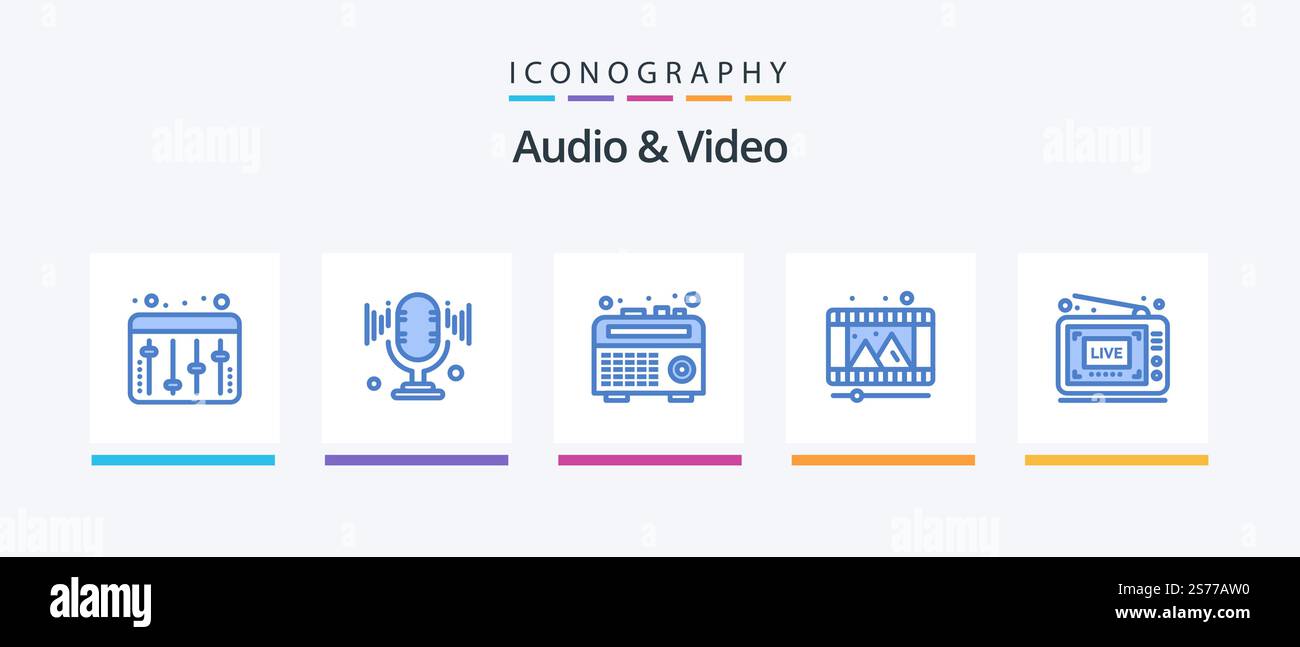 Audio And Video Blue 5 Icon Pack Including . show. recorder. live. reel ...