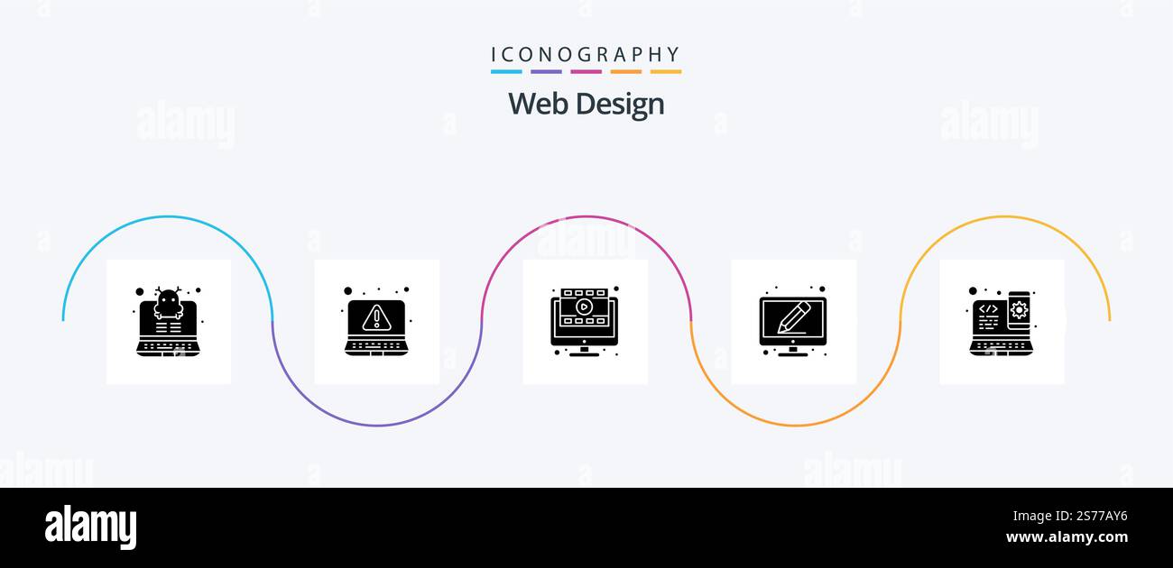 Web Design Glyph 5 Icon Pack Including web design. responsive. video. design. write Stock Vector ...