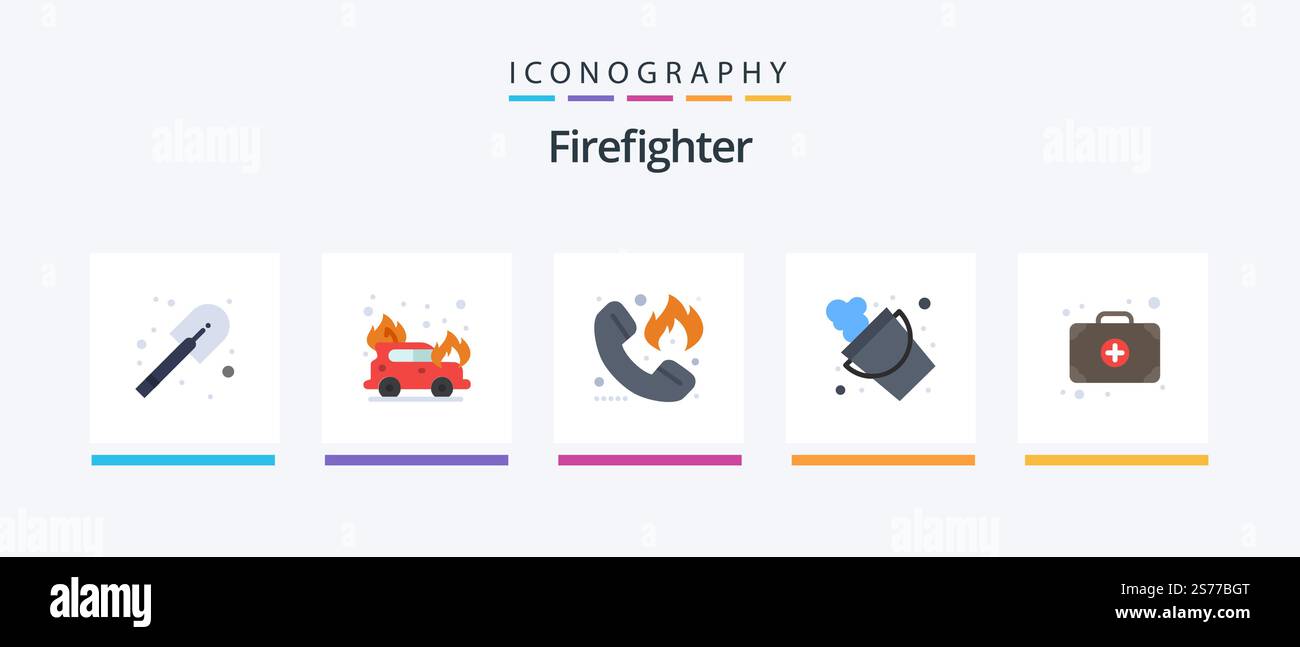 Firefighter Flat 5 Icon Pack Including doctor. bag. fire. tool. fire ...