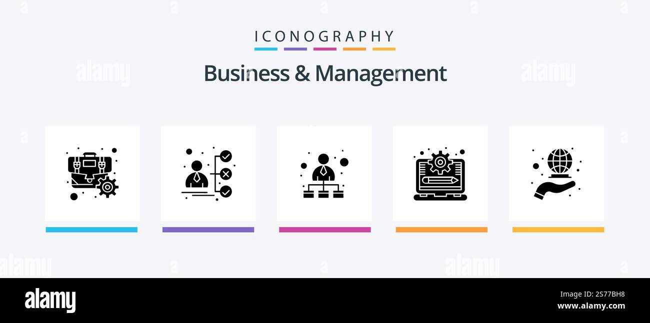 Business And Management Glyph 5 Icon Pack Including global. progress ...
