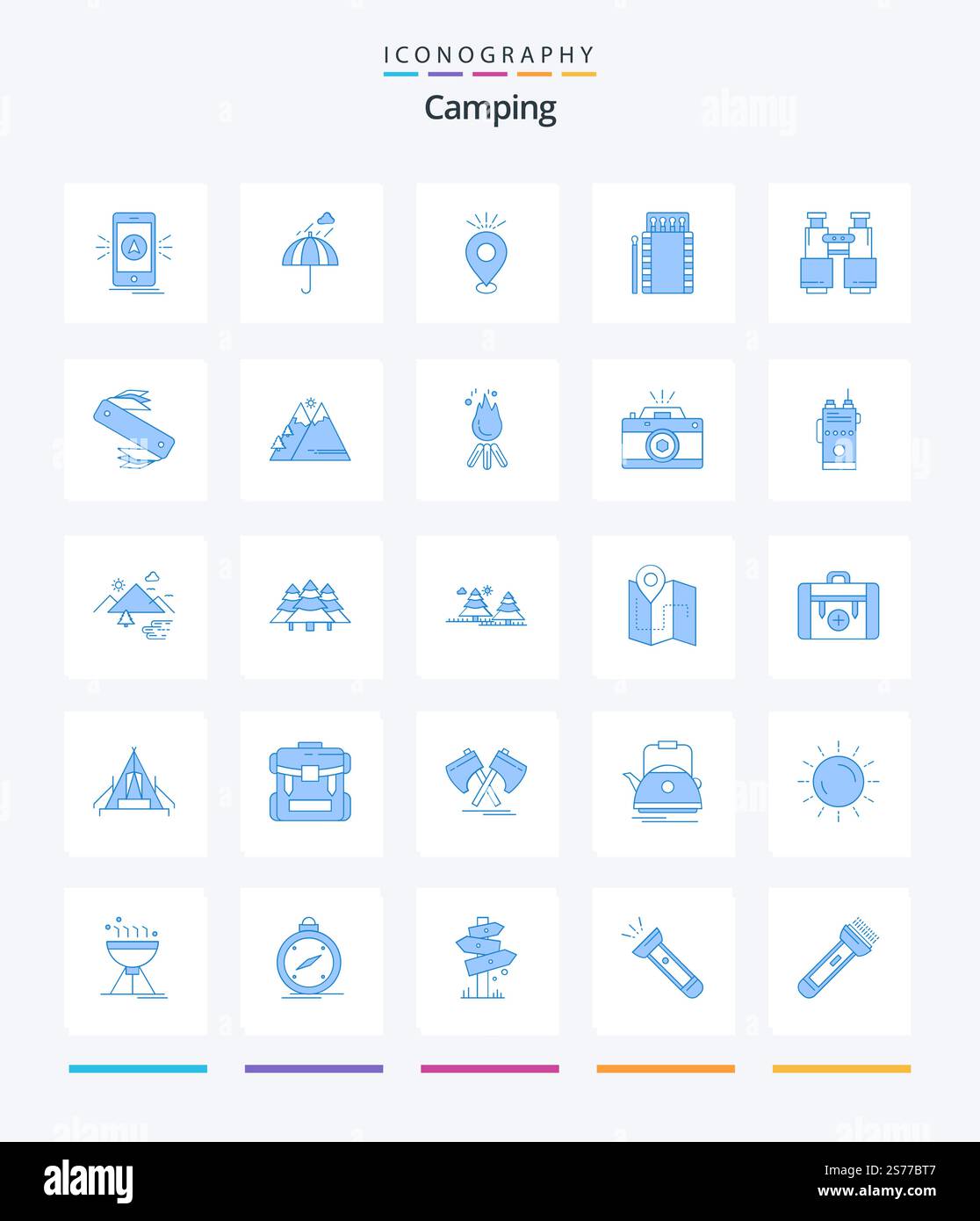Creative Camping 25 Blue icon pack Such As fire. matches. safety. map ...