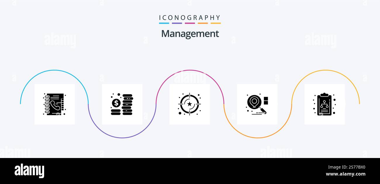Management Glyph 5 Icon Pack Including organization chart. chart. rating. business. location ...