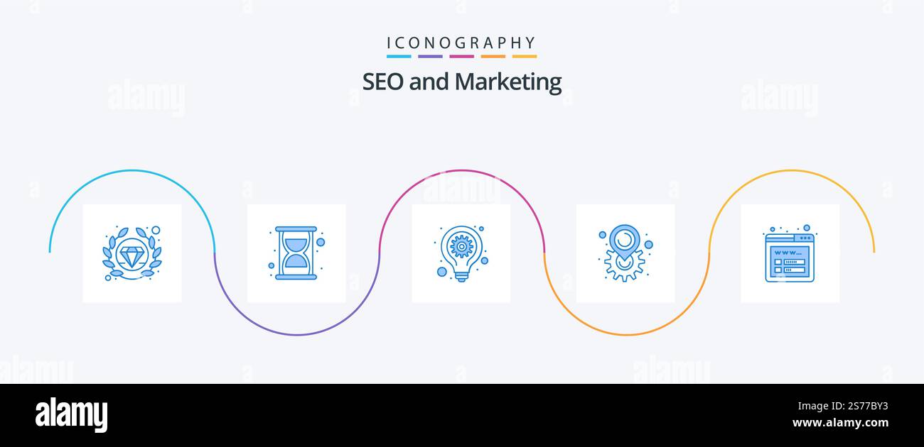 Seo Blue 5 Icon Pack Including . seo. lamp. mockup. map Stock Vector ...
