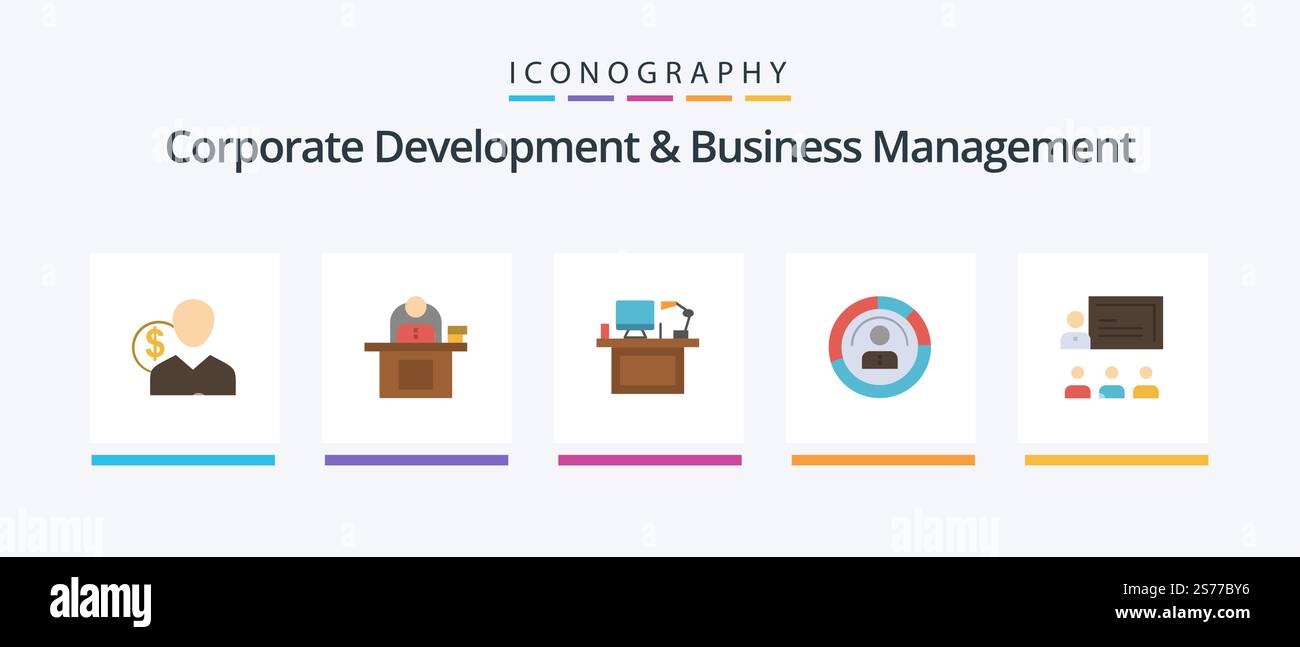 Corporate Development And Business Management Flat 5 Icon Pack ...