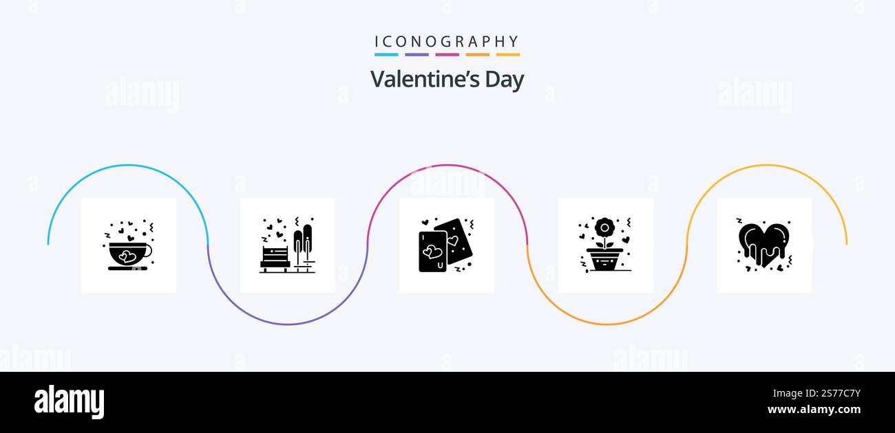 Valentines Day Glyph 5 Icon Pack Including rose. love. tree. flower ...