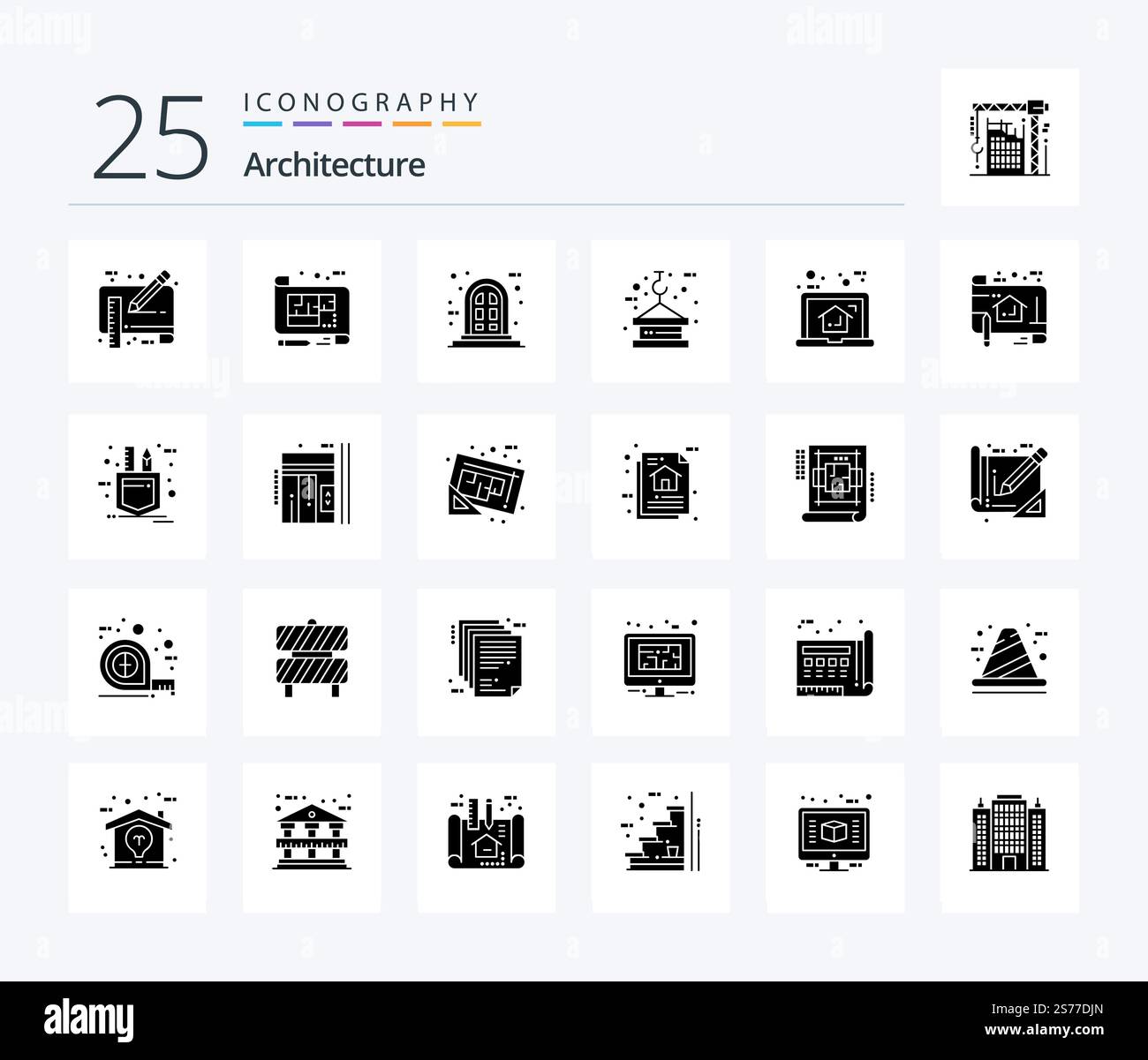 Architecture 25 Solid Glyph icon pack including tower. lifting. floor ...