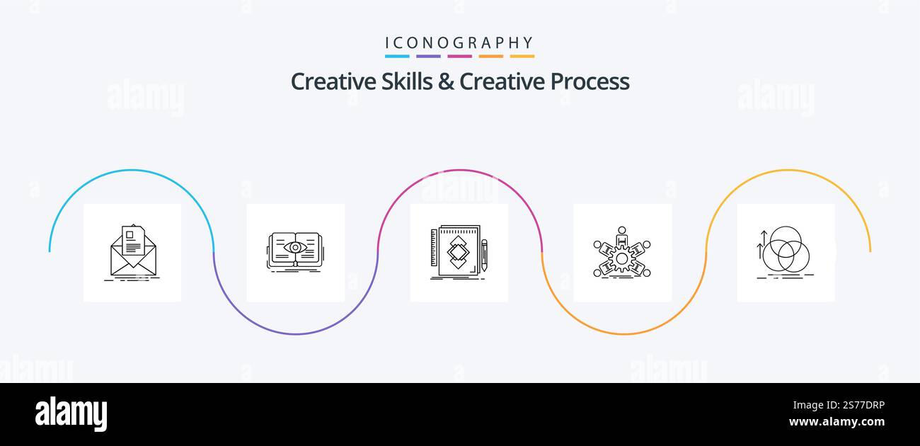 Creative Skills And Creative Process Line 5 Icon Pack Including leadership. team. view ...
