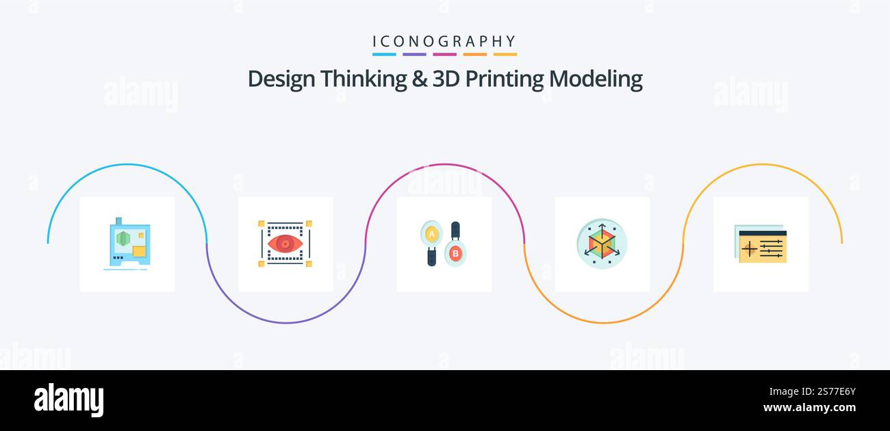 Design Thinking And D Printing Modeling Flat 5 Icon Pack Including ...