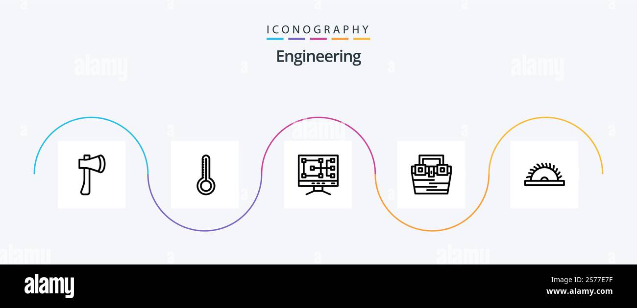 Engineering Line 5 Icon Pack Including construction. material. weather ...