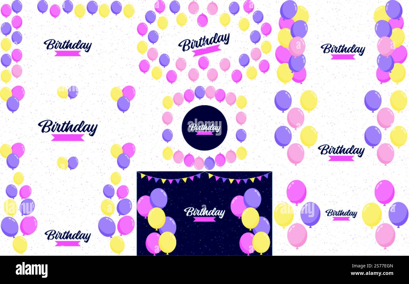 Happy Birthday design with a pastel color scheme and a hand-drawn cake ...