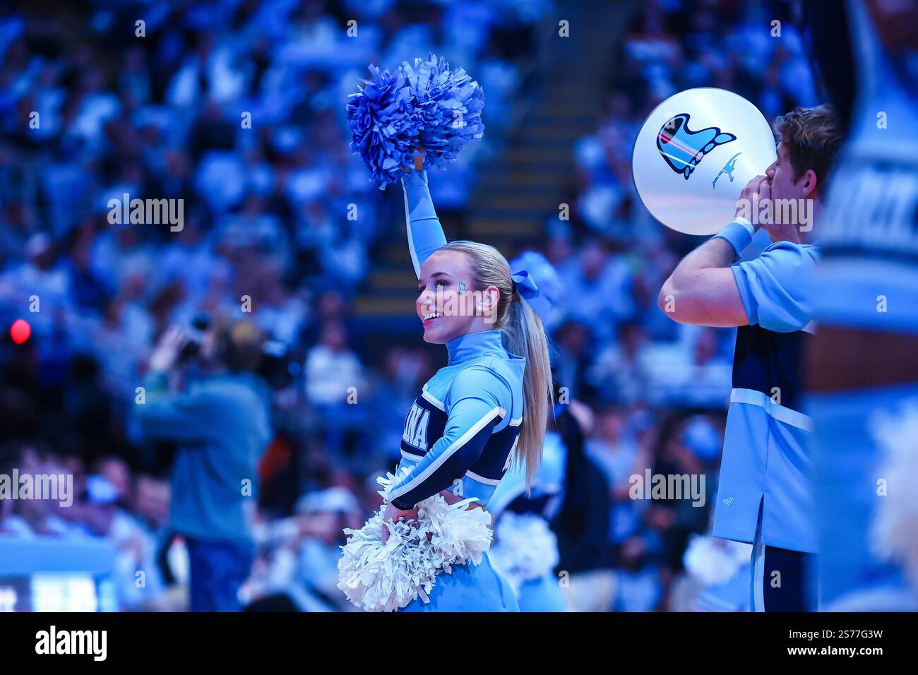 January 18, 2025: UNC cheerleader. NCAA basketball game between ...
