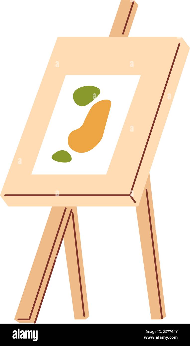 Easel with painting on paper, isolated appliances and tools for art ...