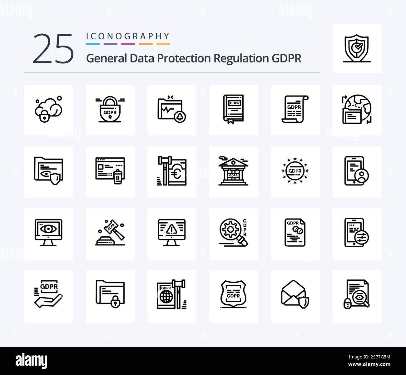 Gdpr 25 Line icon pack including consent . story. gdpr . law . document Stock Vector Image & Art ...