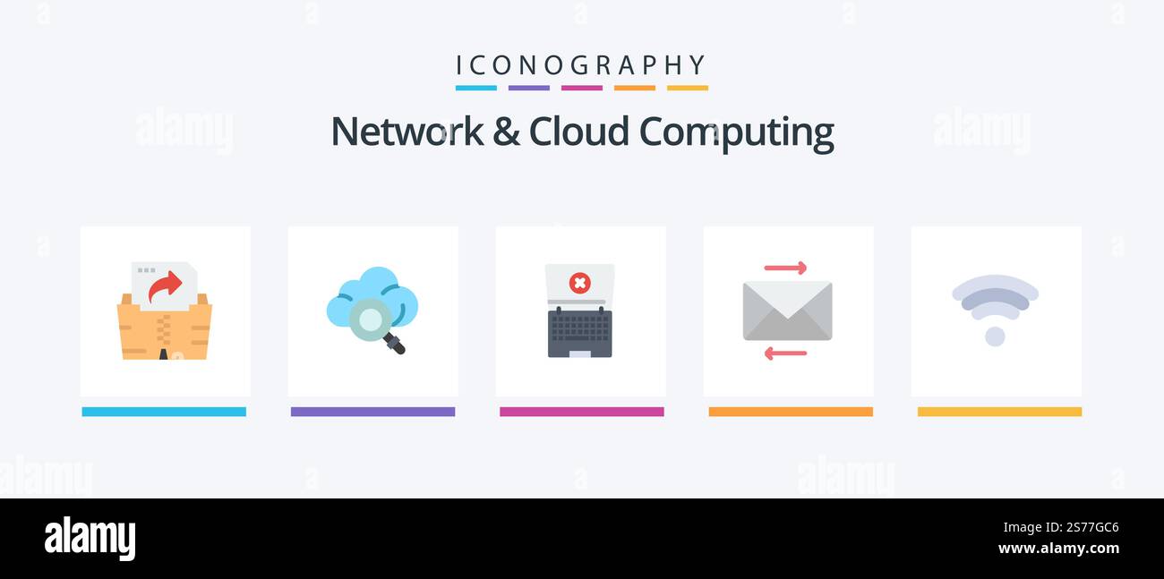 Network And Cloud Computing Flat 5 Icon Pack Including . wireless. tecnology. wifi.. Creative ...