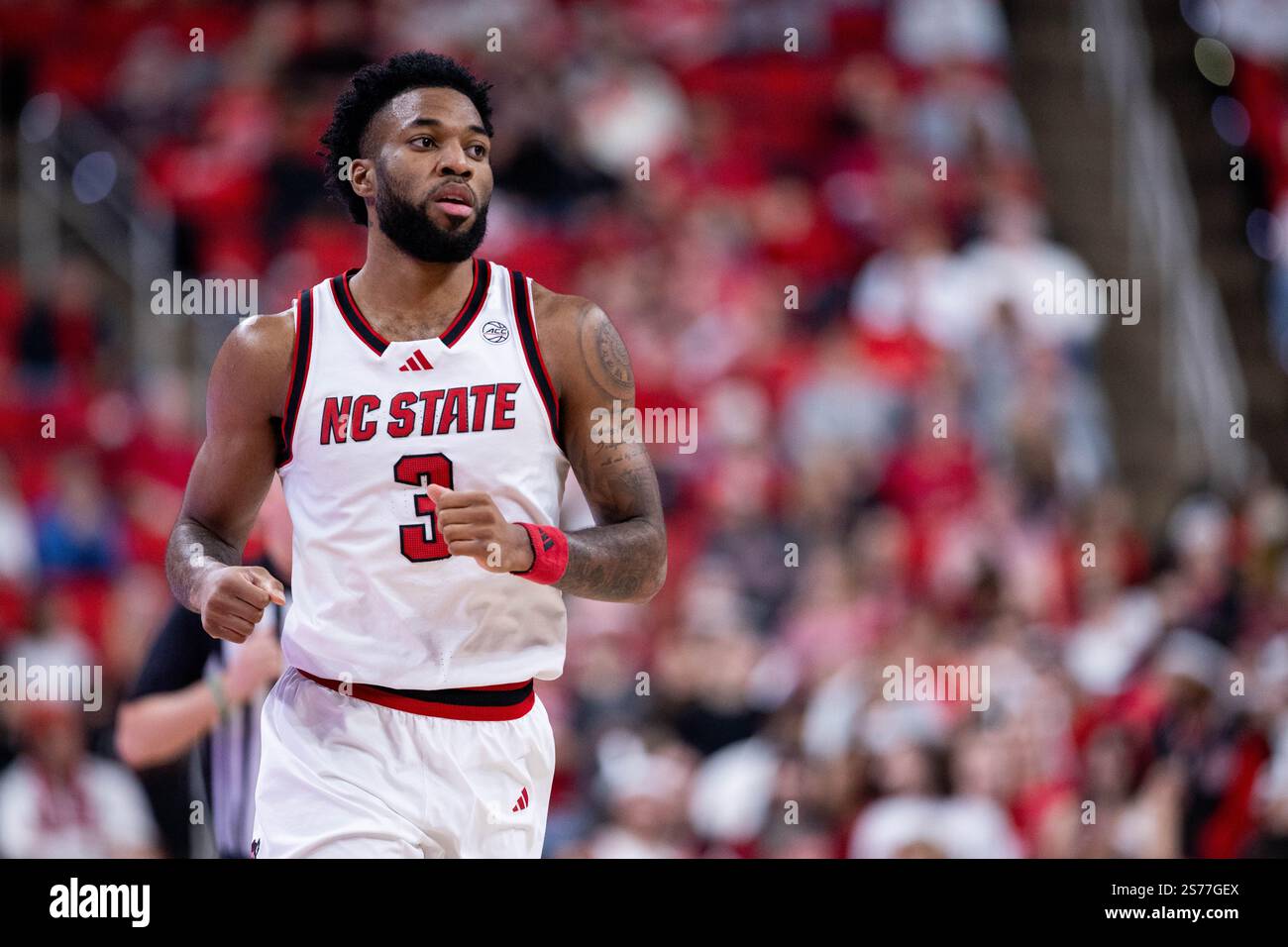 Raleigh, NC, USA. 18th Jan, 2025. North Carolina State guard Dontrez ...