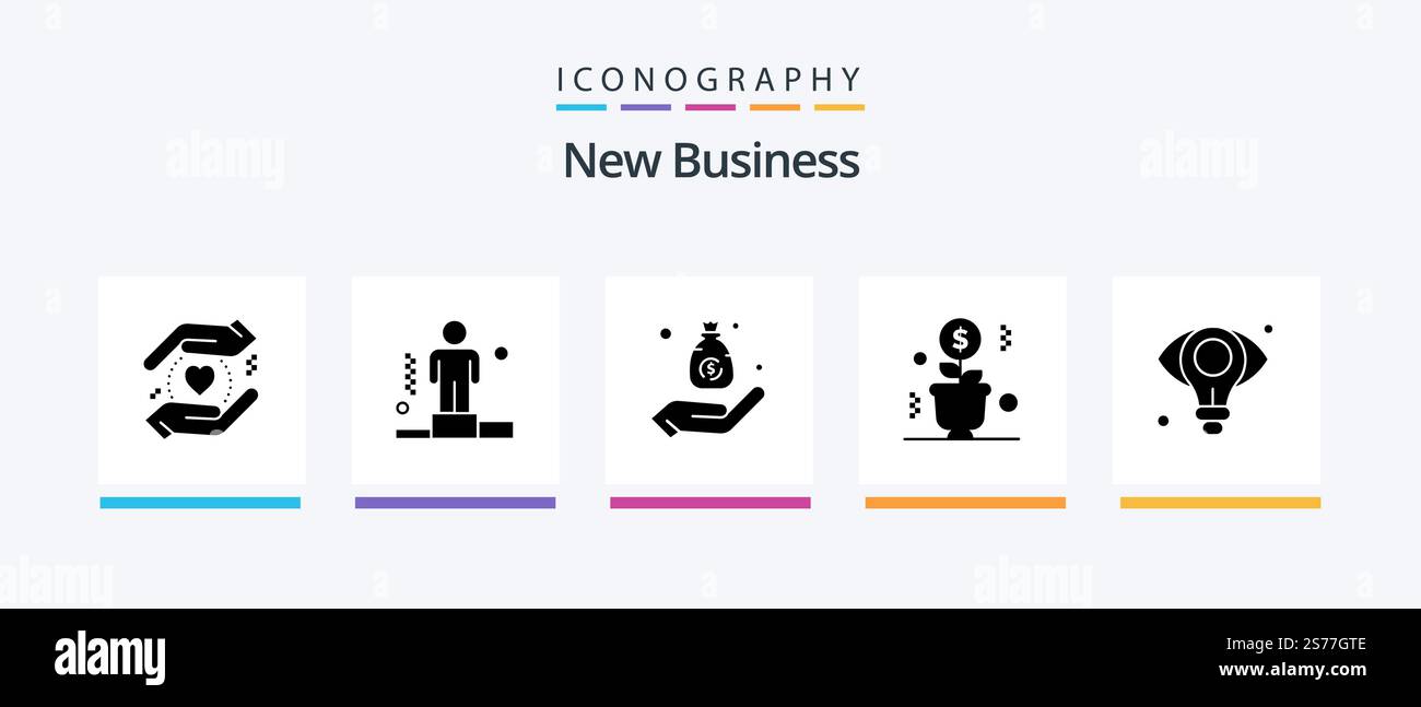 New Business Glyph 5 Icon Pack Including money . explanation. hand ...
